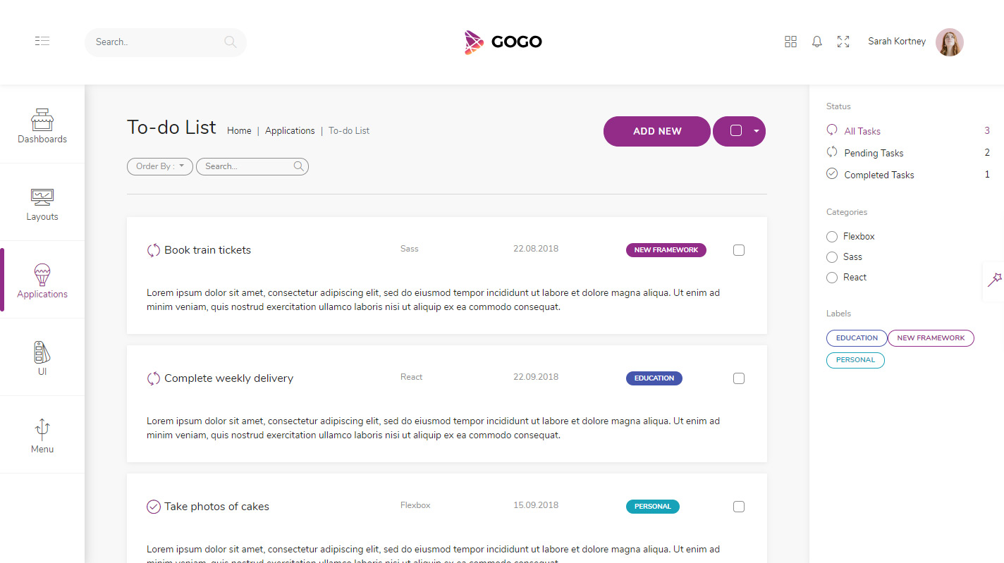 Gogo React - React Admin Template